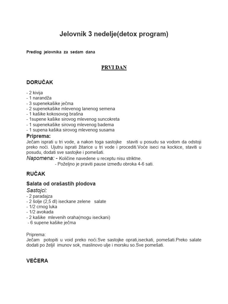 Detoks Jelovnik Izmenjen M.M | PDF