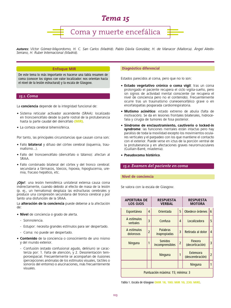Evaluación del Coma y Escala de Glasgow | PDF | Coma | Cerebro