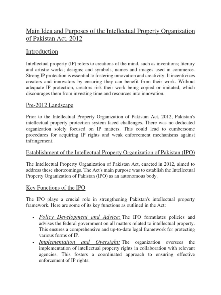 Main Idea and Purposes of The Intellectual Property Organization of ...