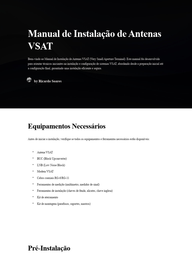 Manual de Instalacao de Antenas VSAT | PDF | Antena (rádio ...