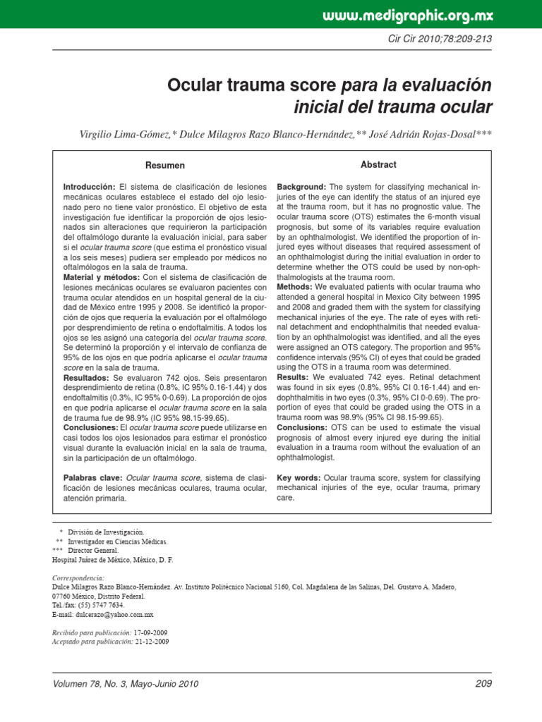 Ocular Trauma Score: para La Evaluación Inicial Del Trauma Ocular | PDF ...