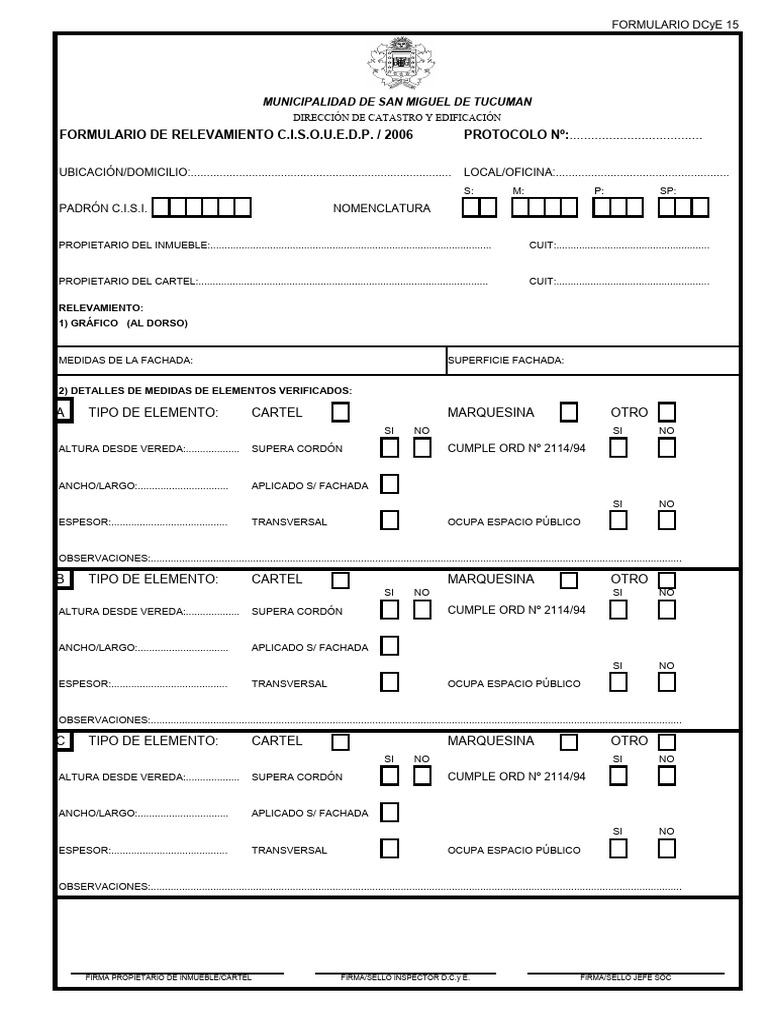 FORMULARIO DCyE 15 y 15vta | PDF