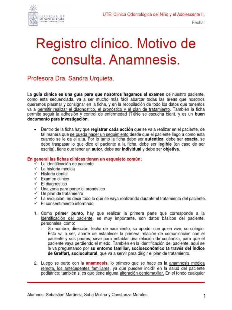 Registro Clinico, Motivo de Consulta y Anamnesis. | Descargar gratis ...
