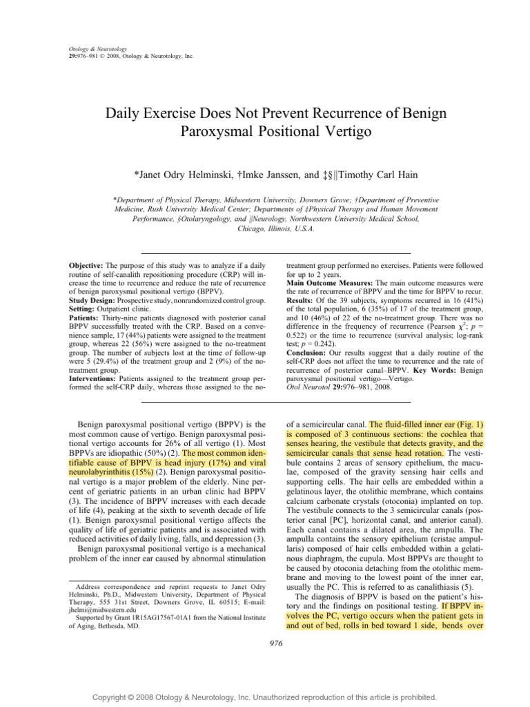 2008 - Helminski - Daily Exercise Does Not Prevent Recurrence of Benign ...