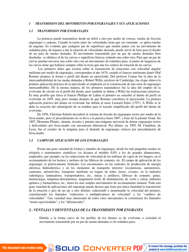 Transmisión De Movimiento Por Engranajes Pdf Engranaje Ingeniería