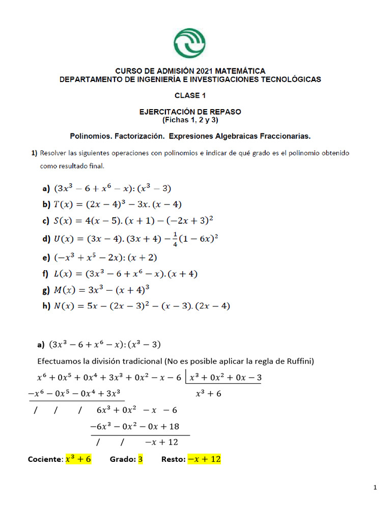 Tp Repaso Clase 1 Matematica Resuelto | PDF