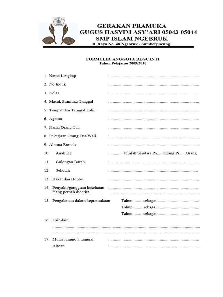 Formulir Anggota Inti | PDF | Karier & Perkembangan | Griya & Taman