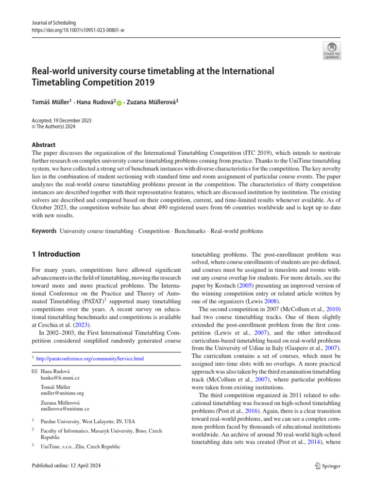 Real-World University Course Timetabling at The International Timetabling Competition 2019 | PDF ...