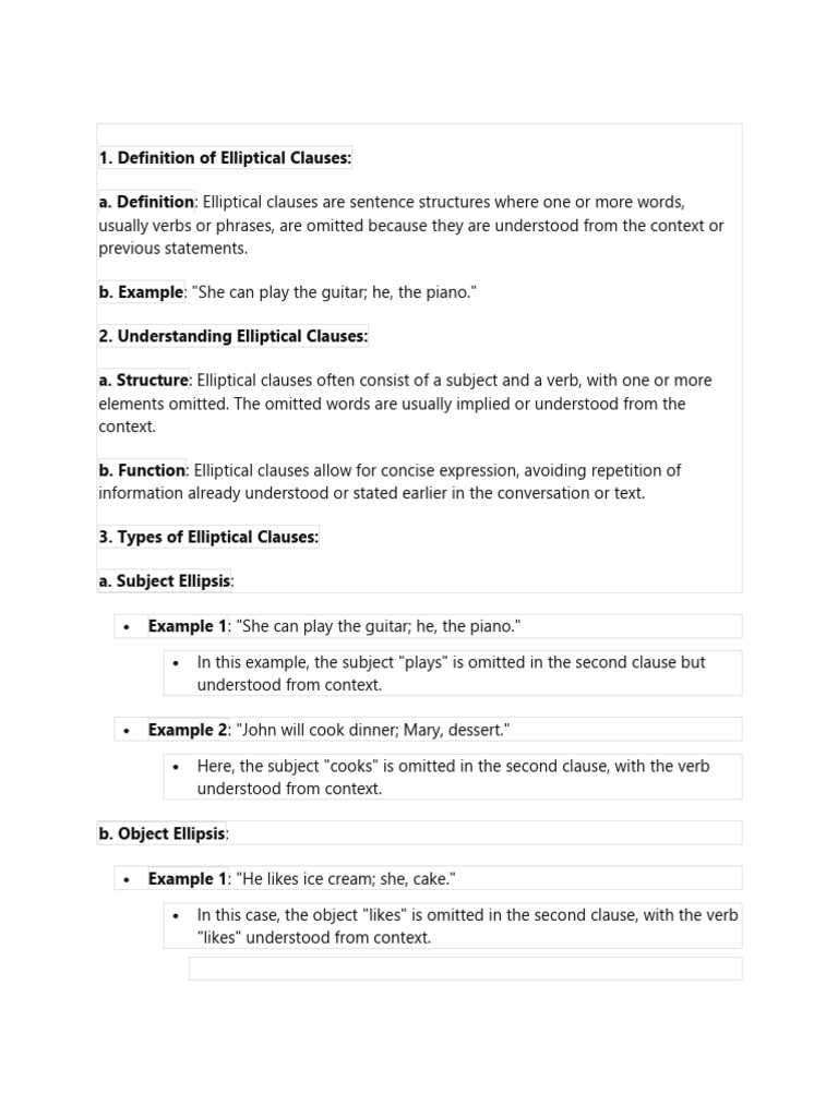 Elliptical clauses | PDF | Clause | Subject (Grammar)