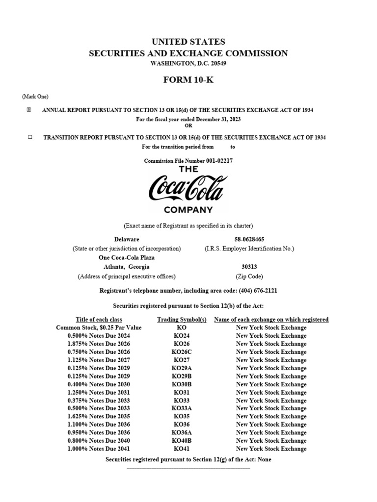 Coca Cola Annual Report | PDF | The Coca Cola Company | Sugar Substitute