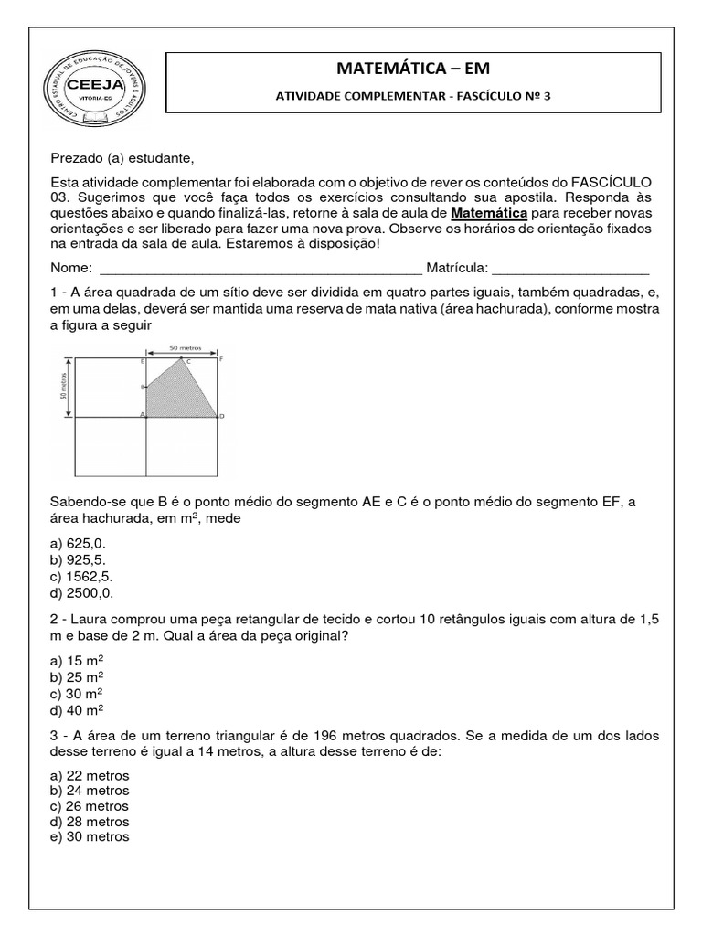 Atividade Complementar - Fascículo 3 | PDF