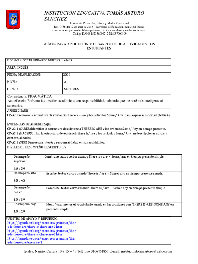 Guia 04 Séptimo 2024 PDF | PDF | Educación de la primera infancia