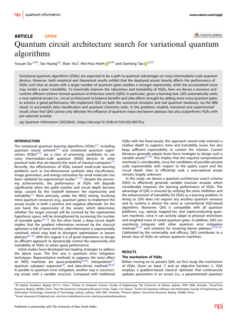 Quantum Circuit Architecture Search For Variational Quantum Algorithms ... Quantum Circuit Architecture Search For Variational Quantum Algorithms ...