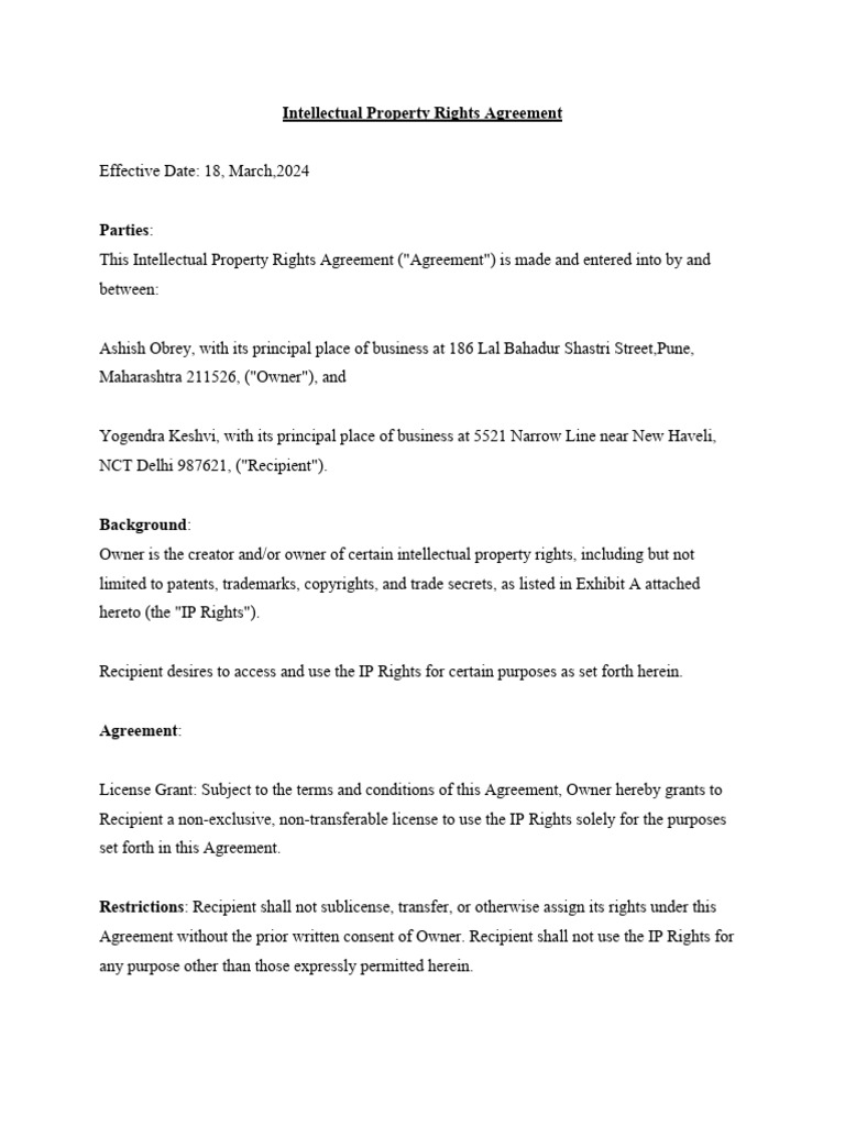 LPR Agreement | PDF | Intellectual Property | Indemnity