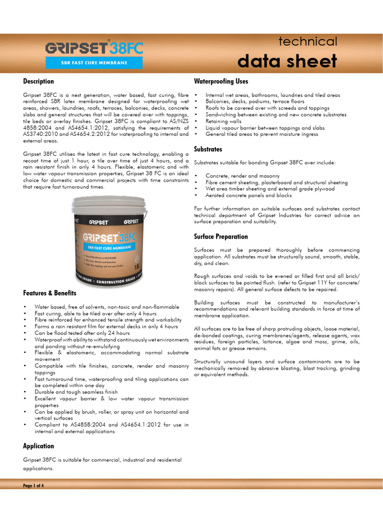 Water Proofing Gripset 38FC | PDF | Concrete | Building Materials