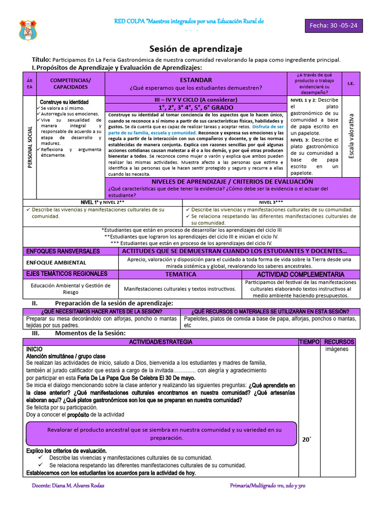 Sesion de Aprendizaje Feria Gastronomica | PDF | Aprendizaje | Las emociones