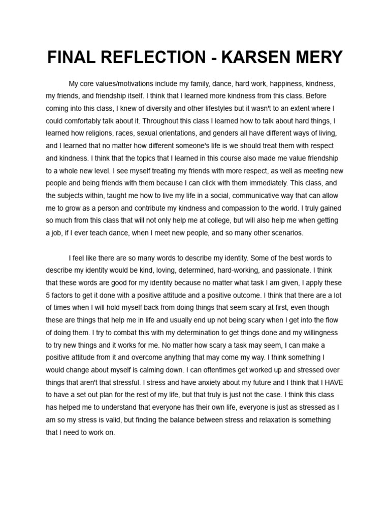 Core Values - Karsen Mery 1 | PDF | Humanities | Psychology