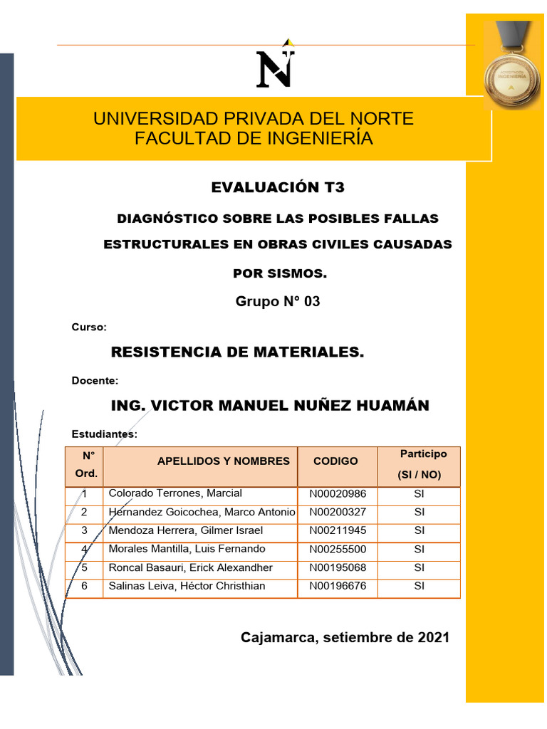 t3 - Fallas Estructurales en Obras Civiles Causadas Por Sismos - Grupo 3 - Wa-1 | PDF ...