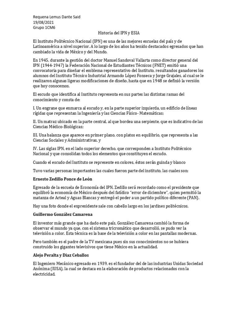 Historia del IPN y sus Egresados Destacados | PDF | México