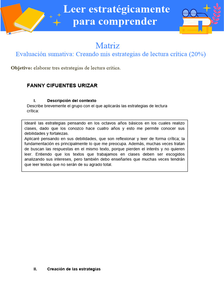 Matriz - Creando Mis Estrategias de Lectura Crítica - Actualizada FANNY ...