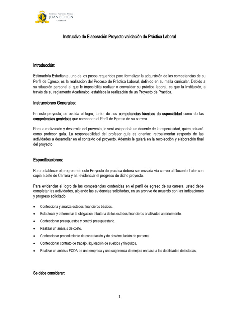 Guía Proyecto Práctica Laboral | PDF | Presupuesto | Evaluación