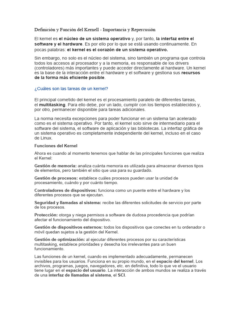 Definición y Función Del Kernell | PDF | Kernel (sistema operativo ...