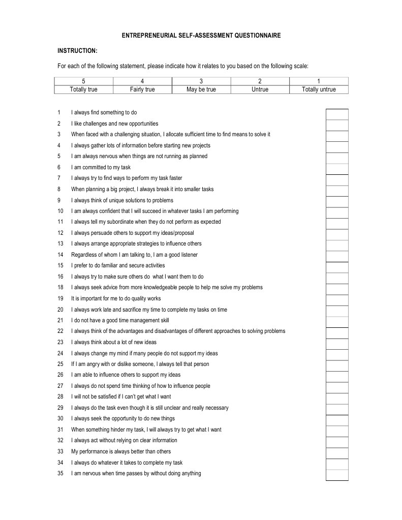 Entrepreneurial Self Assessment | PDF