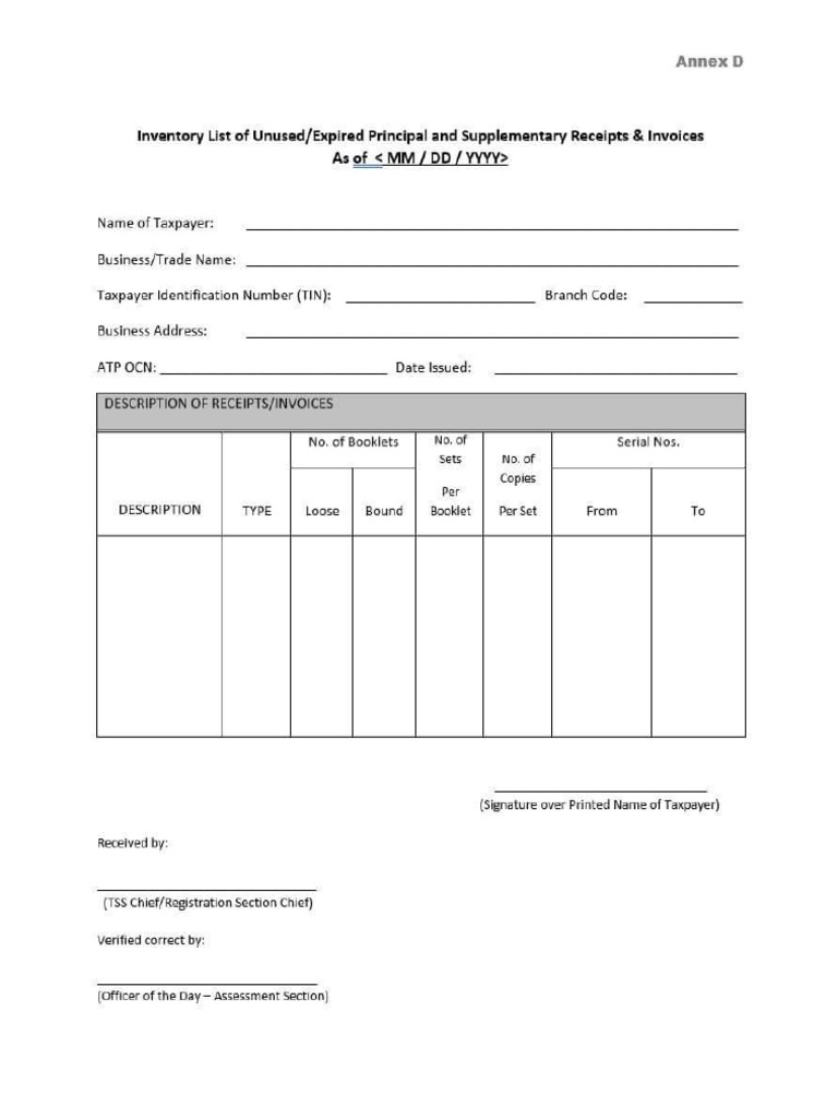 Annex D Inventory List Form | PDF