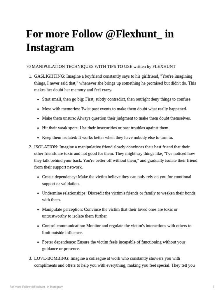 70 Manipulation Techniques & 350 Tips | PDF | Sympathy | Reinforcement