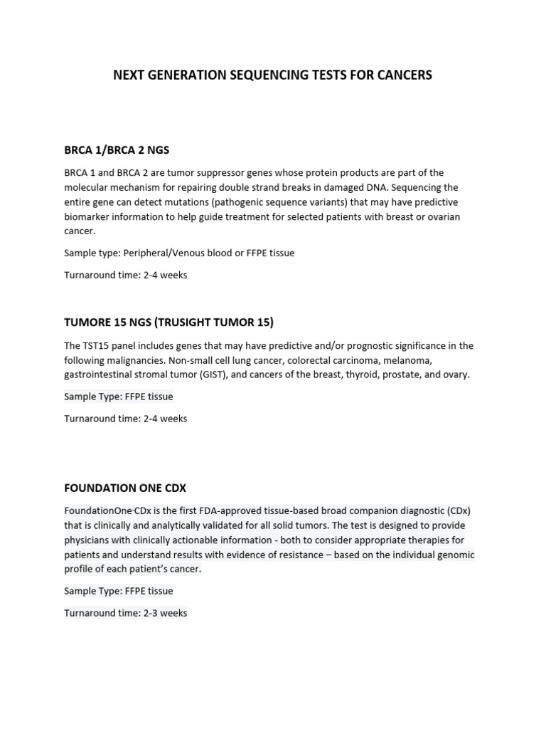 NGS Tests | Download Free PDF | Cancer | Neoplasms