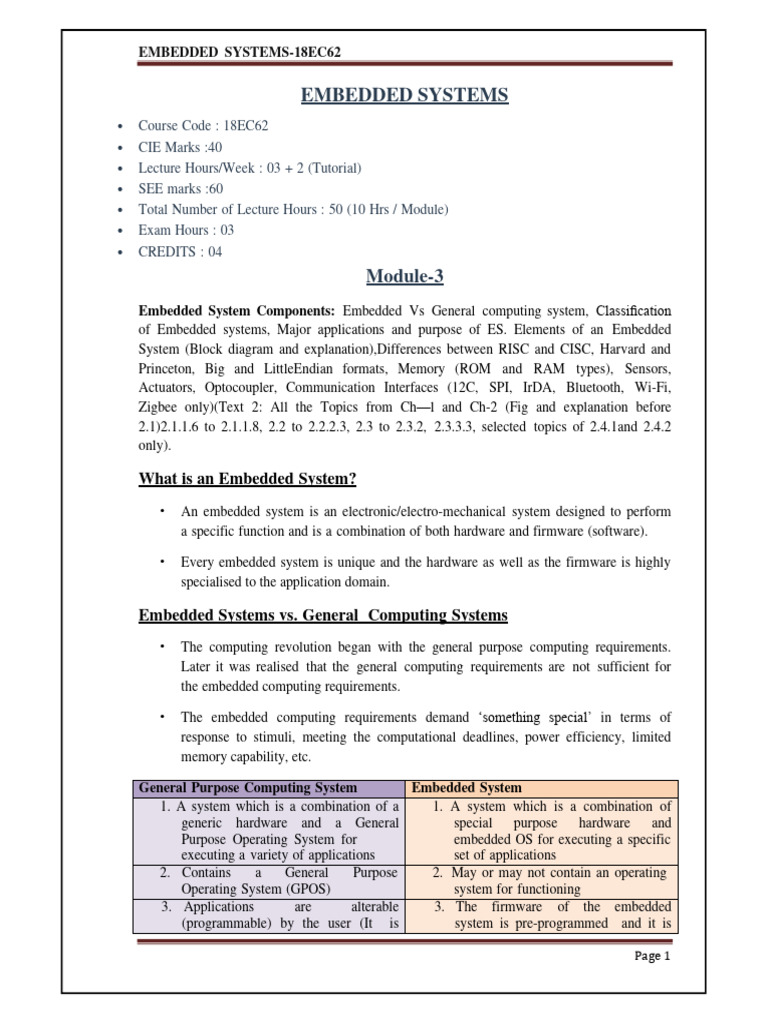 Embedded Systems Overview - 18EC62 | PDF | Random Access Memory | Read ...
