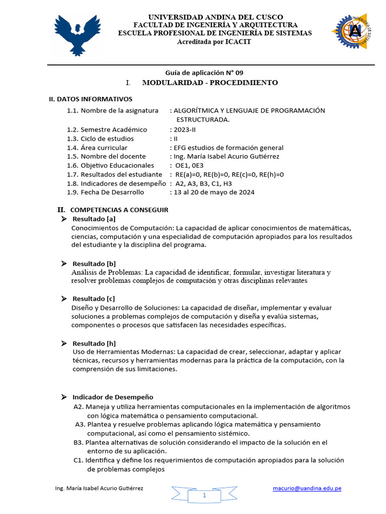 Guia09 Modularidad Procedimientos - 2024-I Python | PDF | Algoritmos ...