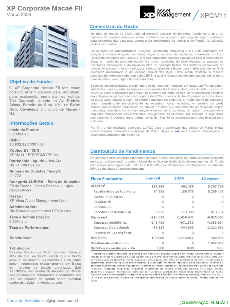 Relatório XP FII | PDF | Fundo de Investimento Imobiliário | Investimentos
