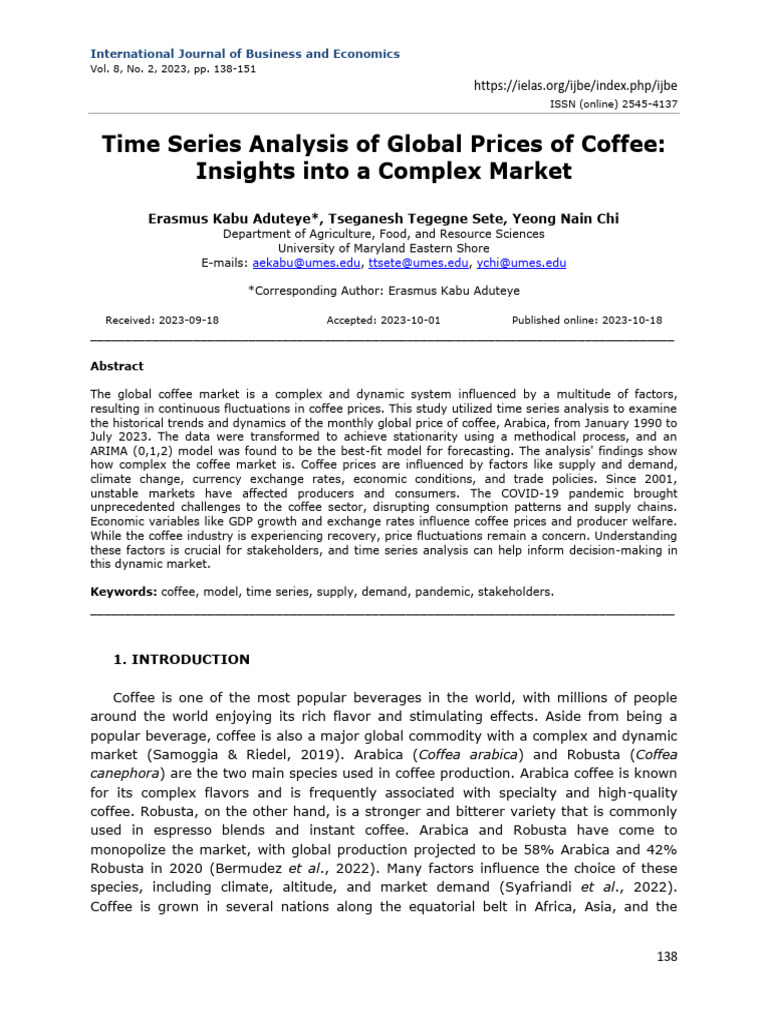 Time Series Analysis of Global Prices of Coffee in | Download Free PDF | Autoregressive ...