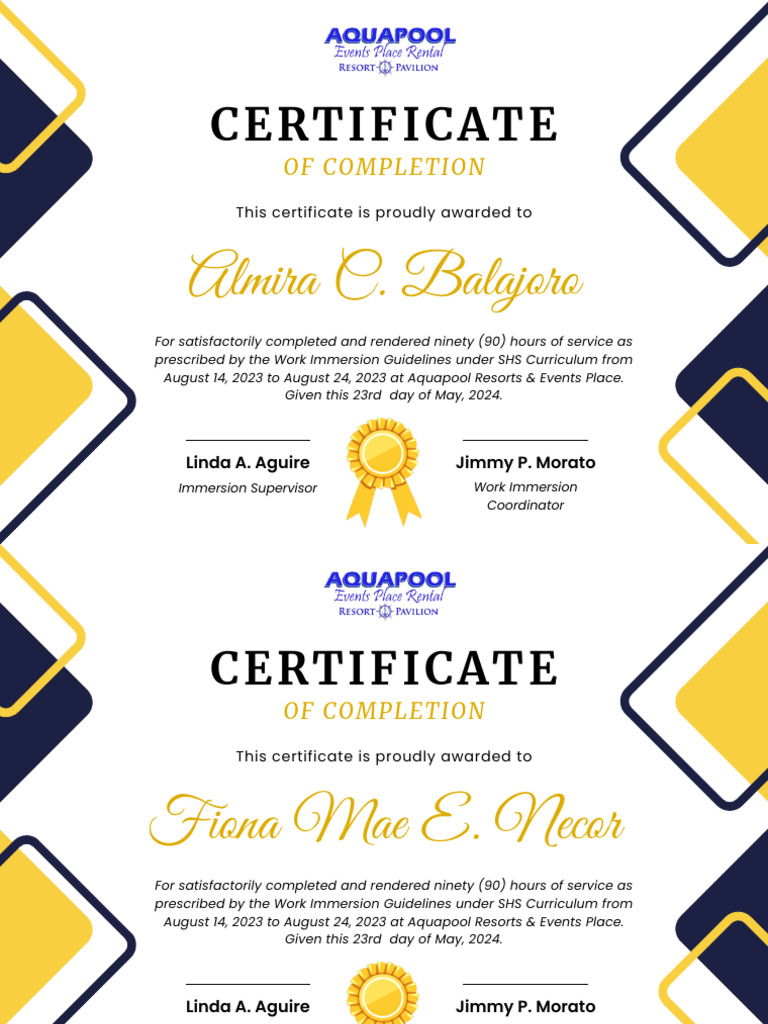 Jimmy Morato's Work Immersion Certificate | PDF | Science & Mathematics ...