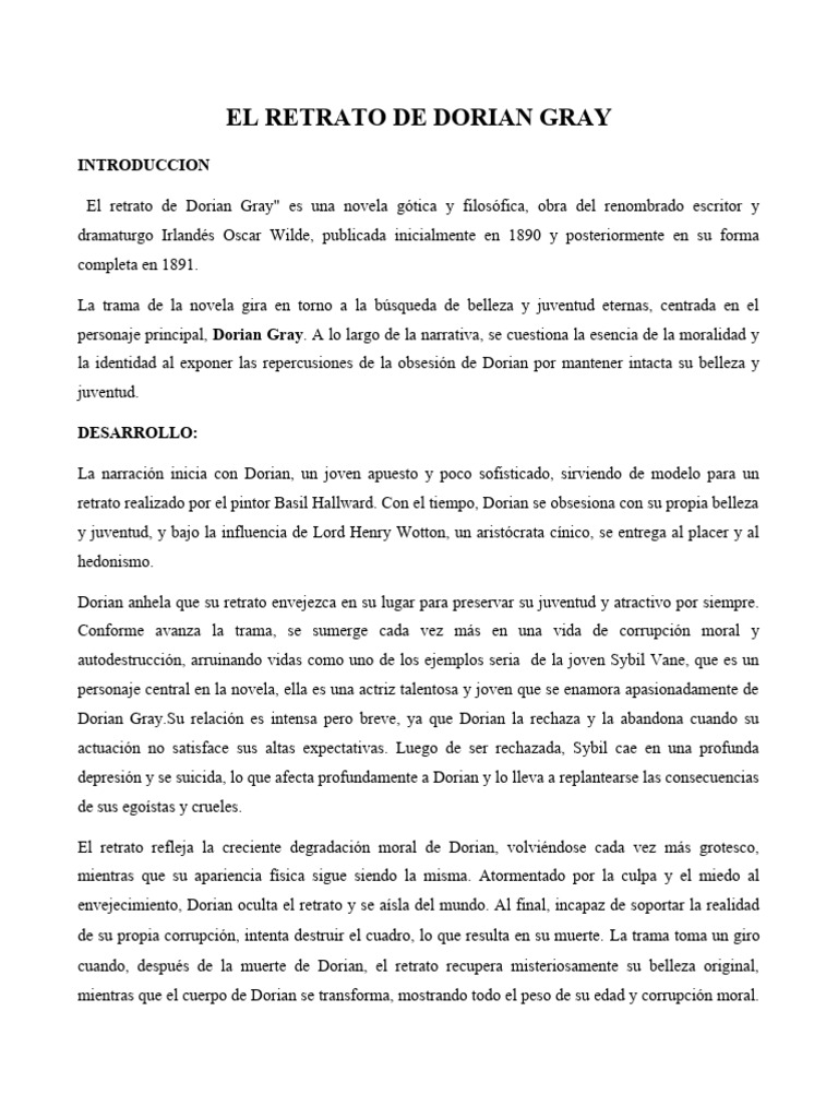 Análisis de "El retrato de Dorian Gray" | PDF | La imagen de Dorian Gray