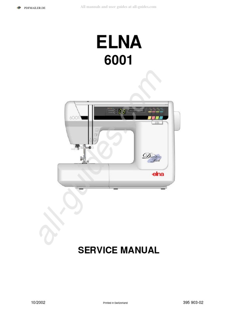 Elna 6001 Sewing Machine Service Manual | PDF | Sewing Machine | Equipment
