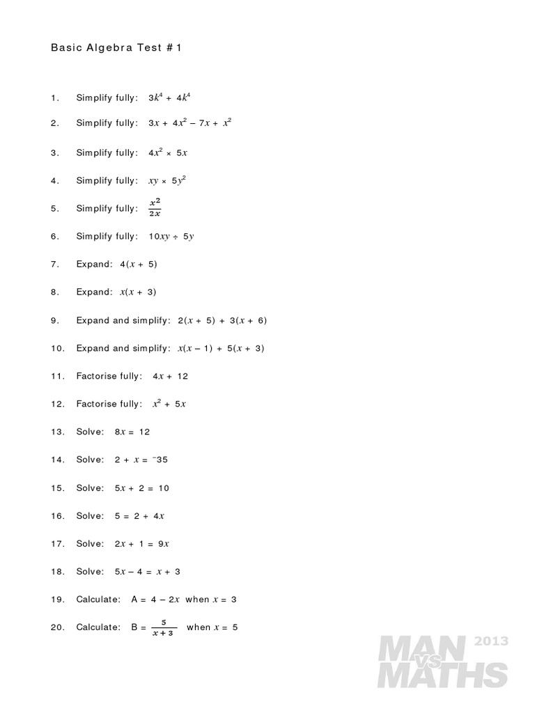 Basic Test 1 Pdf Mathematics Algebra