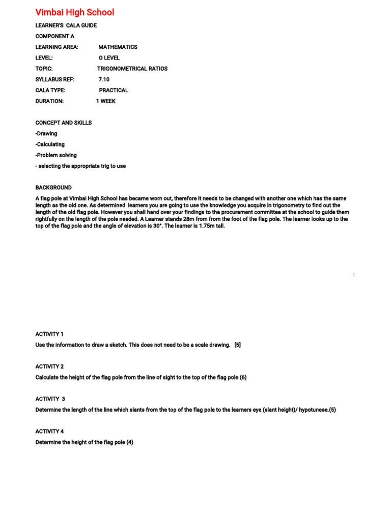 Trigonometry O Level Component A | PDF