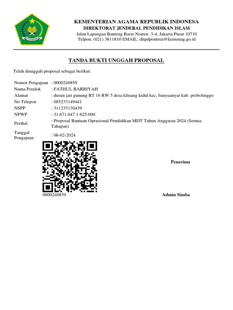 Tanda - Terima - Proposal - Bantuan Oprasional Pendidikan MDT Tahun Anggaran 2024 - Semua ...