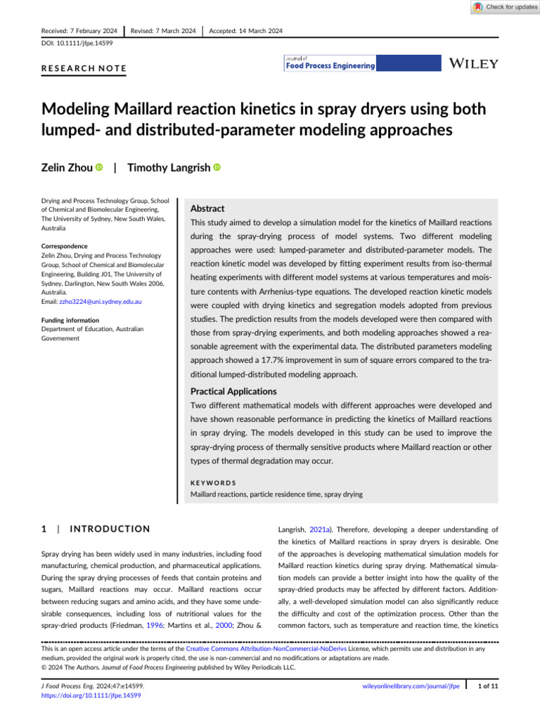 Artigo4 - J Food Process Engineering - 2024 - Zhou - Modeling Maillard ...