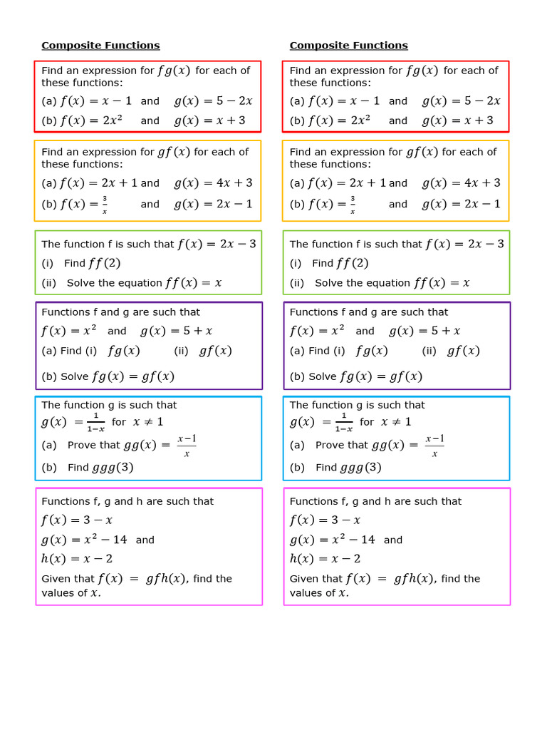 Composite Functions Practice Strips | PDF | Mathematical Objects ...