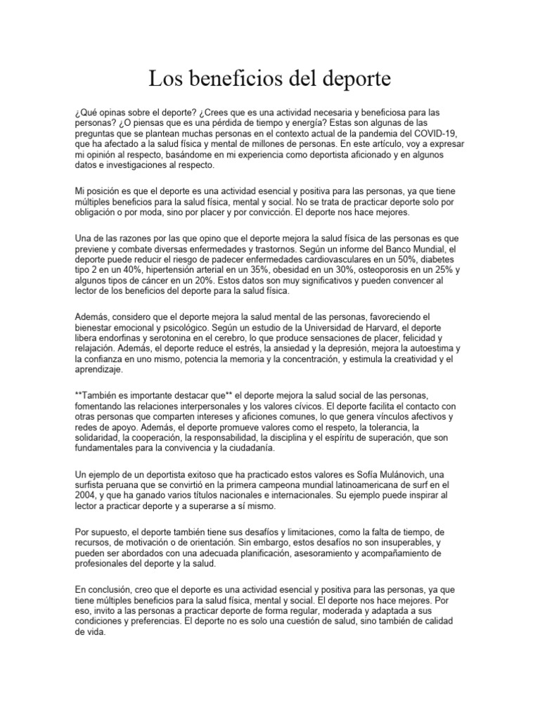 Beneficios del Deporte para la Salud | PDF | Deportes | Depresión ...