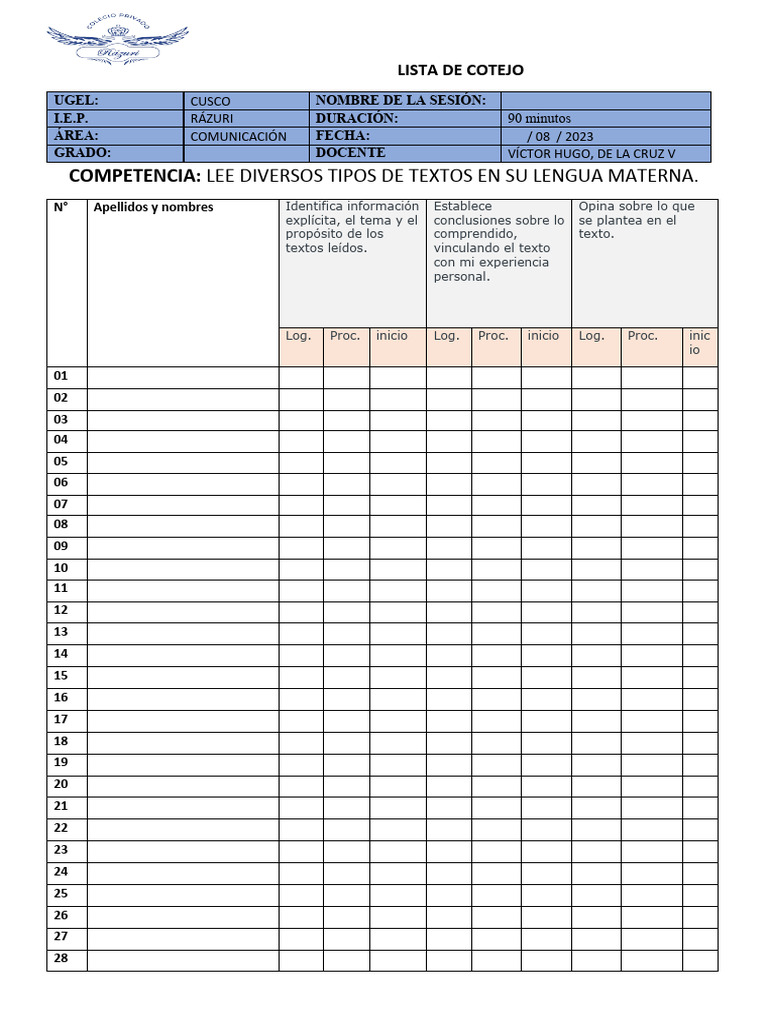 Lista de Cotejo para Comunicación | PDF