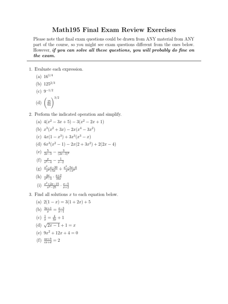Math 195 Final Exam Review Guide | PDF | Mathematics | Mathematical ...