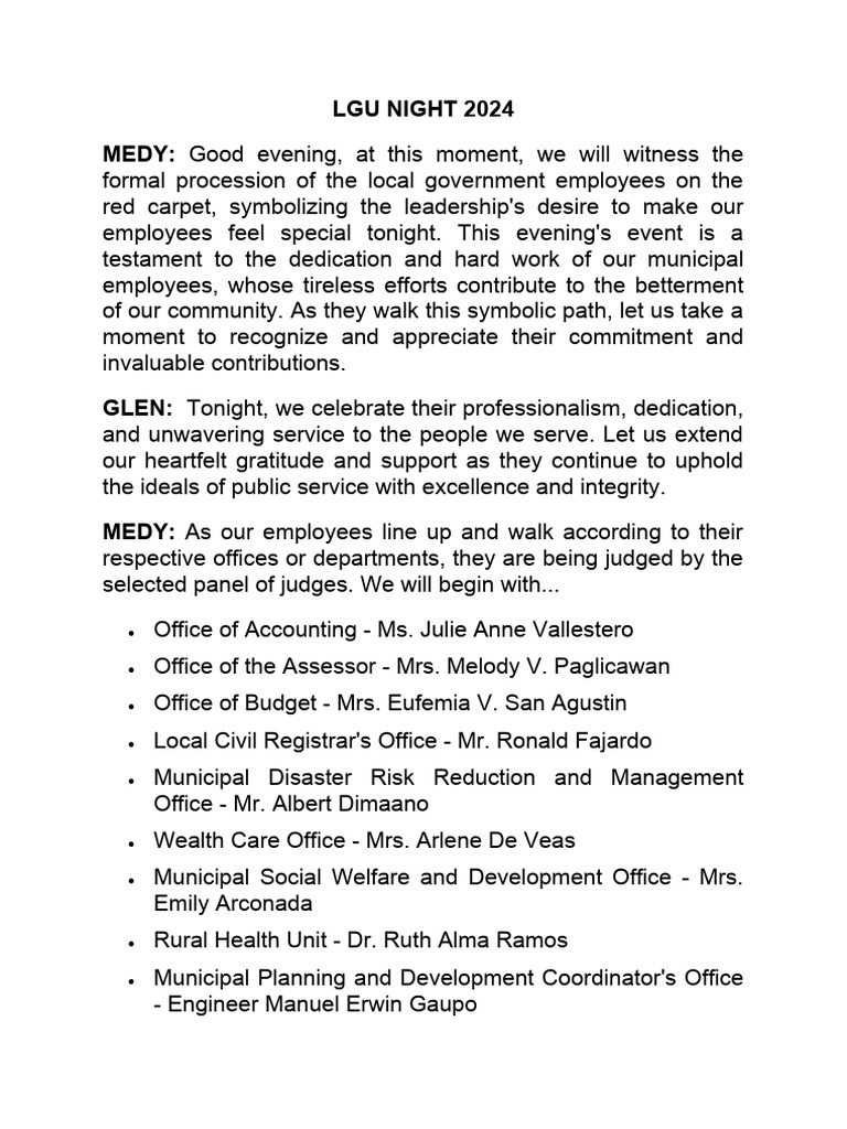 Lgu Night 2024 Script | PDF