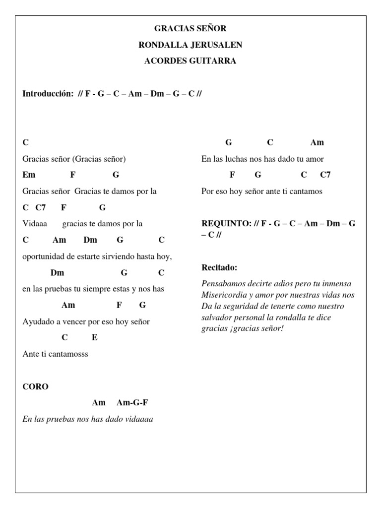 Gracias Señor Letra Y Acordes Pdf