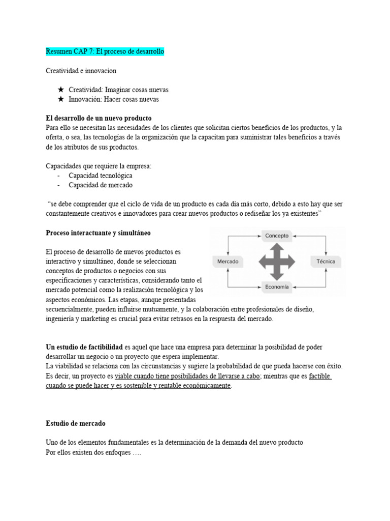 Resumen CAP 7 - El Proceso de Desarrollo | PDF | Mercado (economía) | Producto (Negocio)