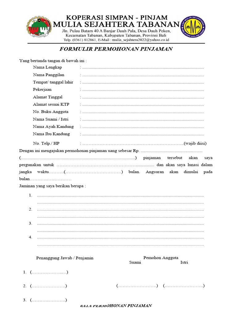 Formulir Pinjaman MODAL | PDF