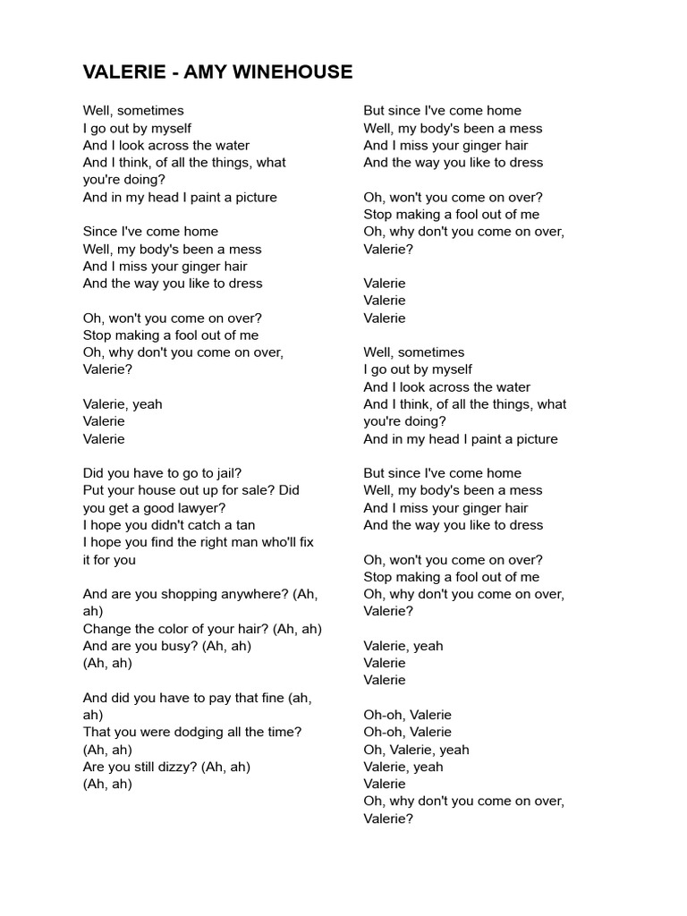 Amy Winehouse's "Valerie" Lyrics | PDF
